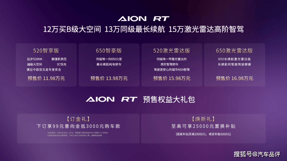 11.98-16.98万 A+王者AION RT预售_搜狐汽车_搜狐网