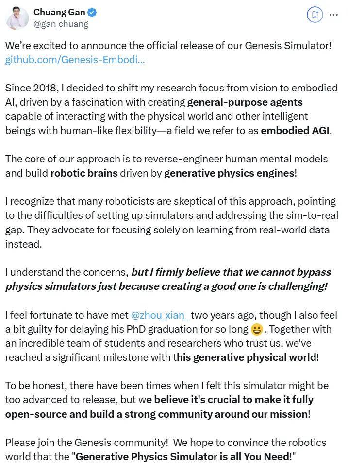 历时2年，华人团队力作，震撼开源生成式物理引擎Genesis，可模拟世界万物_机器_数据