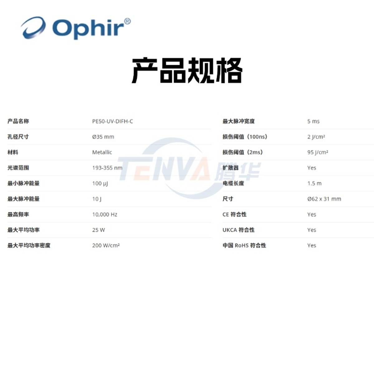 以色列Ophir PE50-UV-DIFH-C 激光能量计 7Z02960
