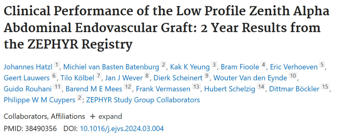资讯速递｜低剖面Zenith Alpha腹主动脉支架的临床性能：ZEPHYR注册研究2年结果_成功