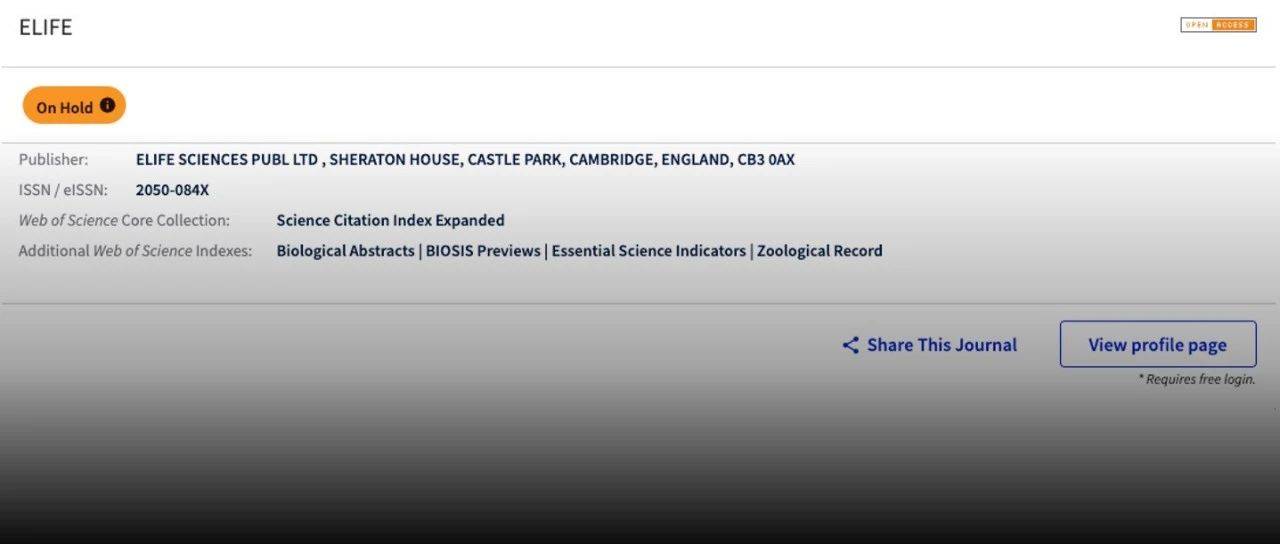 中科院一区知名期刊被Web of Science预警，期刊回应称“从不想要影响因子”｜科研圈日报_eLife_消息_模型