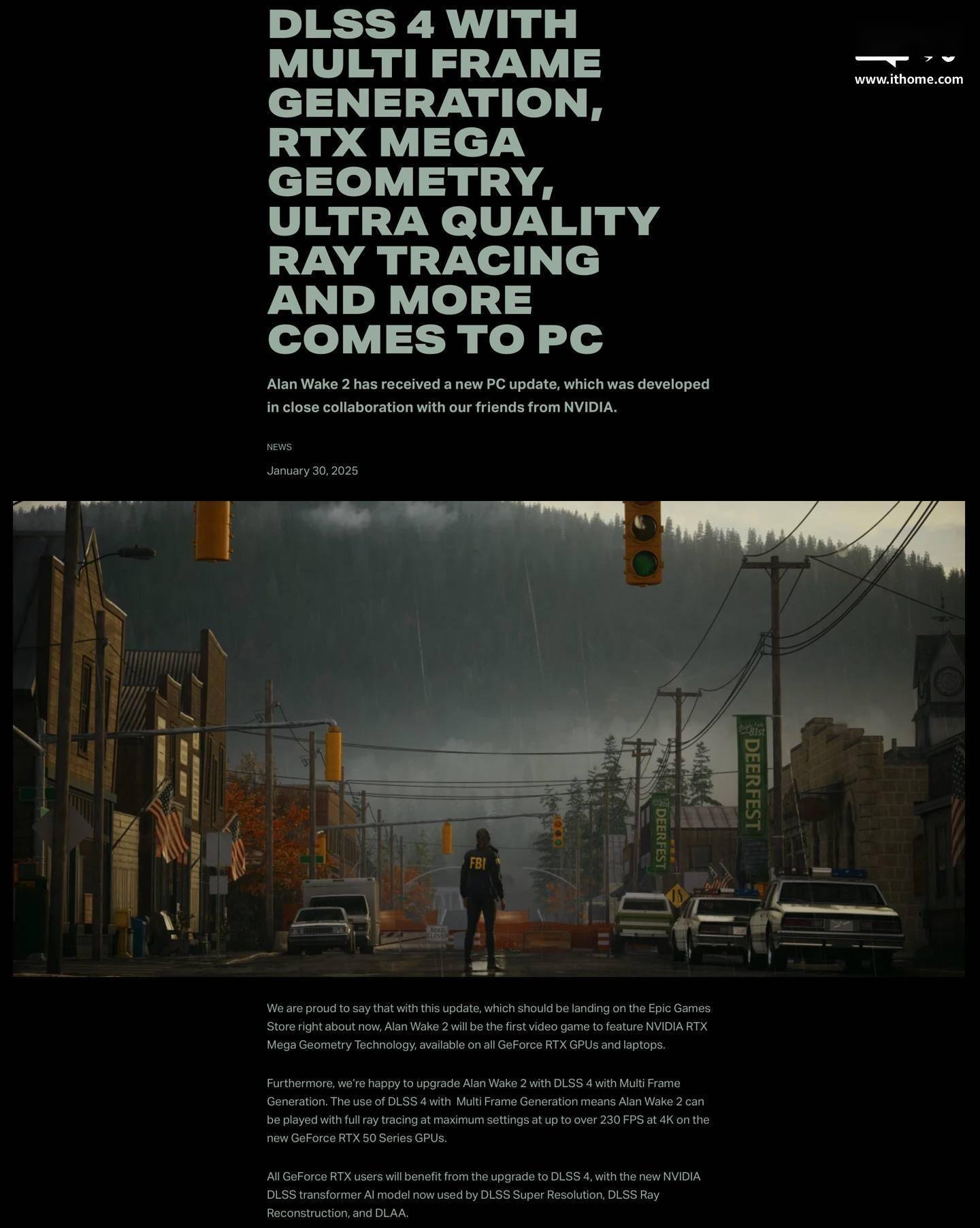 《心灵杀手2》更新：英伟达RTX50系列显卡DLSS4技术加持，画质再升级！_游戏_Remedy_玩家