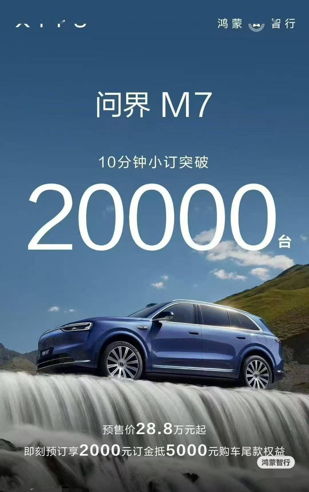 鸿蒙智行全新问界 M7 十分钟小订突破 2 万台，预售 28.8 万元起_搜狐汽车_搜狐网